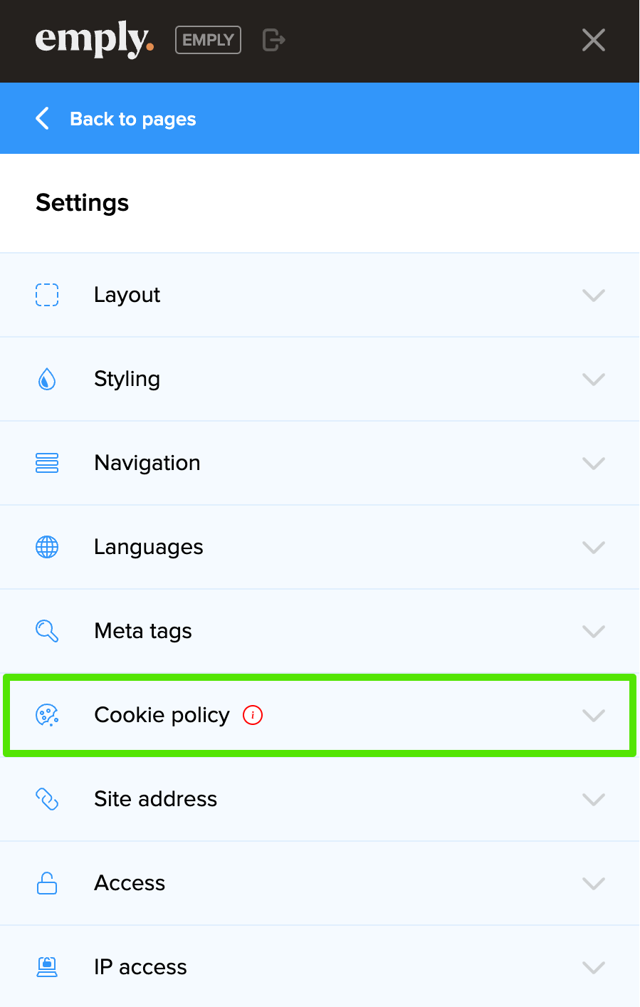 Tilføj cookiepolitik kode til Emply – Emply