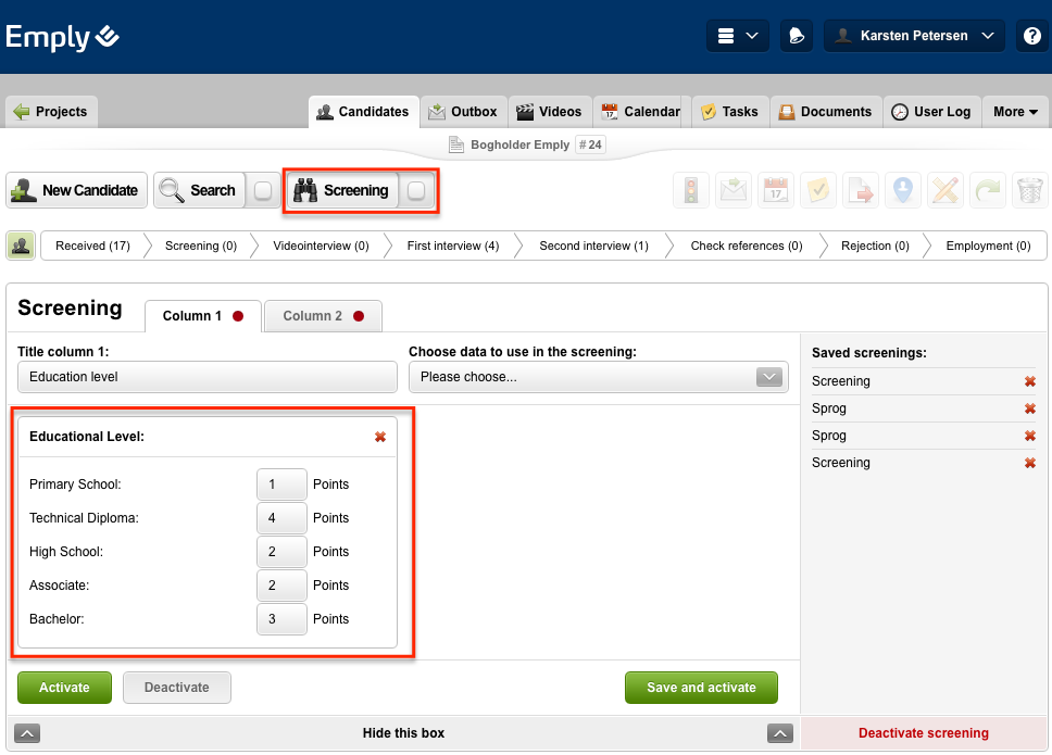 Searching and screening candidates – Emply