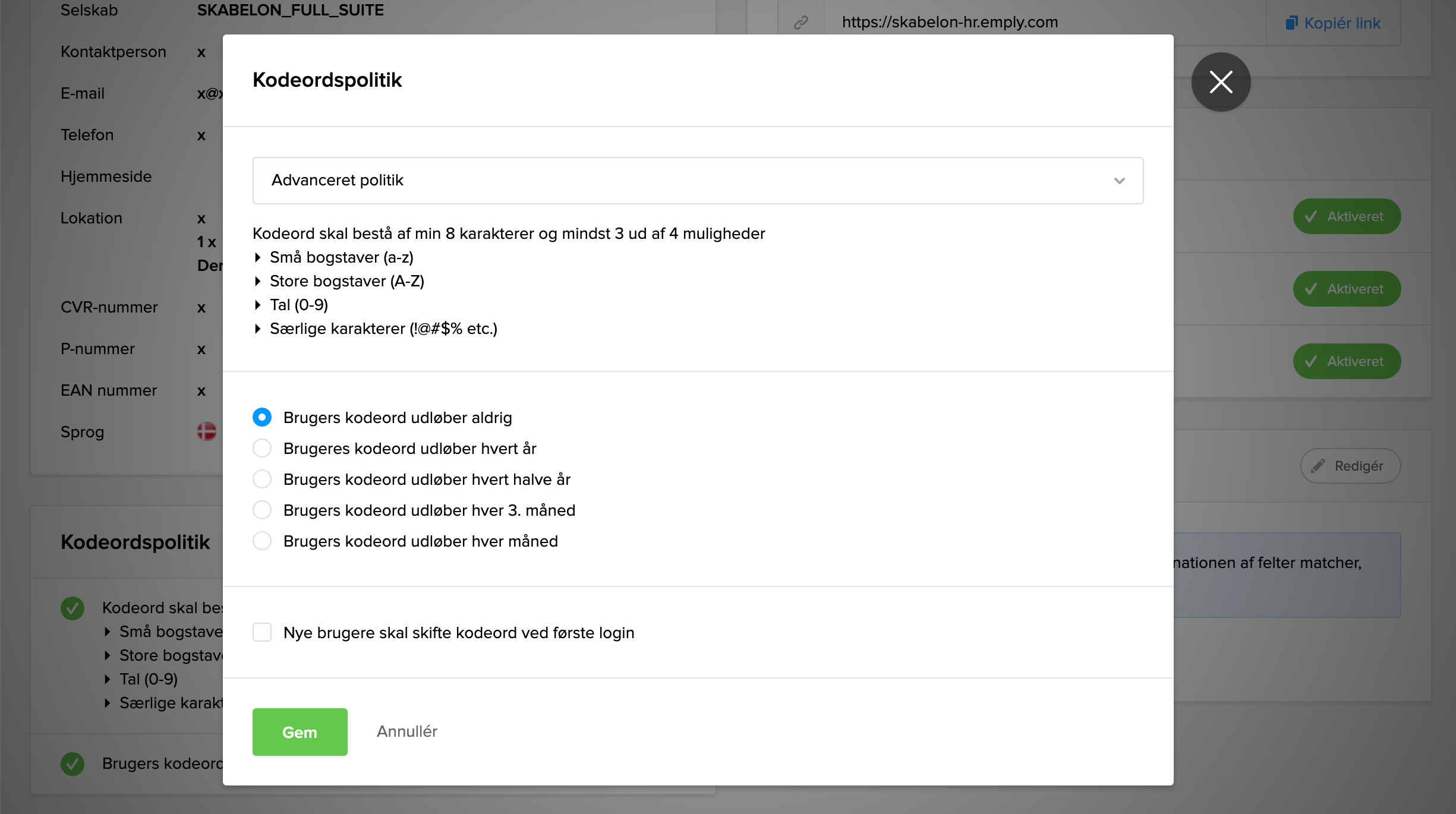 Kodeordspolitik – Emply