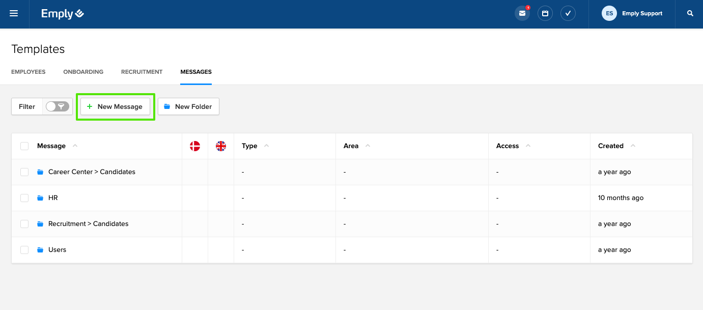 Create/edit a message template – Emply