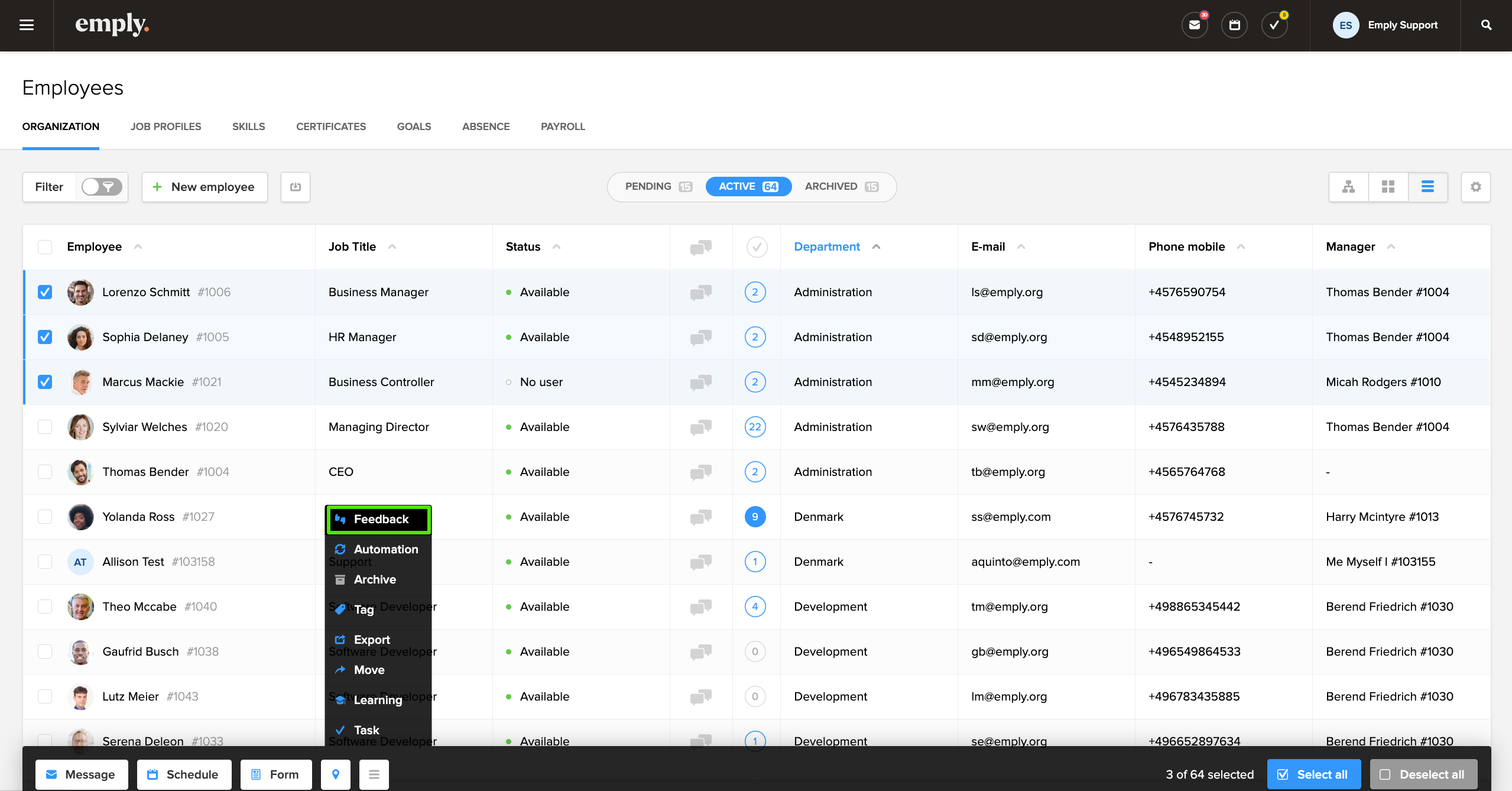 Start a feedback process – Emply