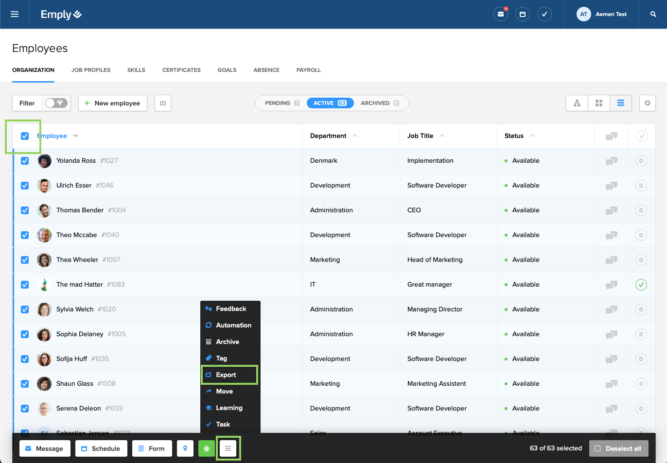 Export documents/files for one or several employees – Emply